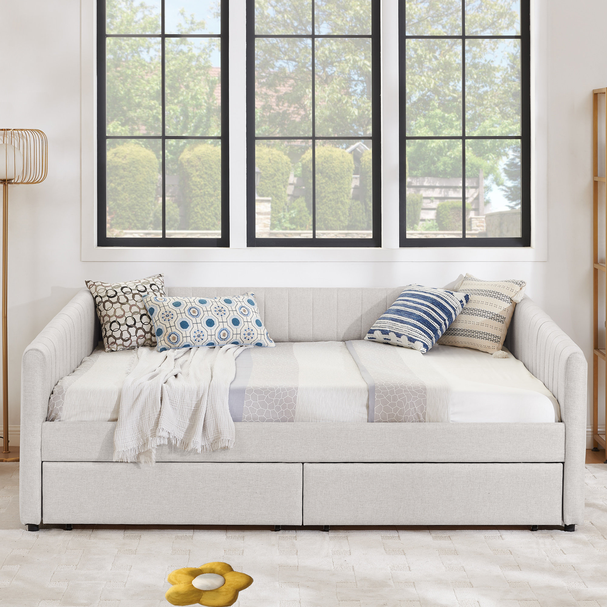 Latitude Run® Linen Fabric Storage Daybed with Drawer | Wayfair