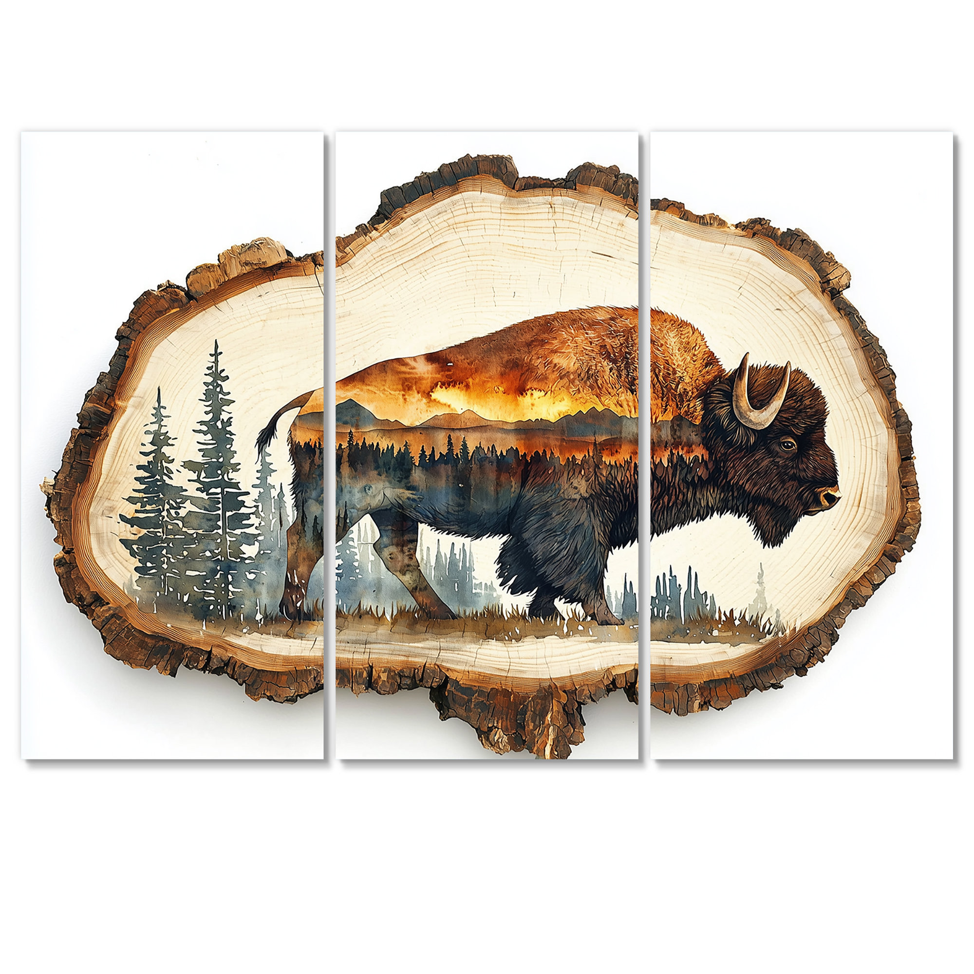 Union Rustic American Bison Portrait In Double Exposure Canyon III ...