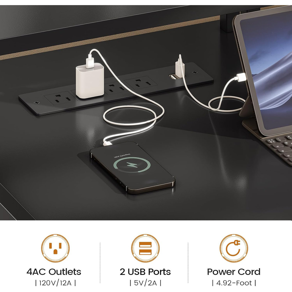 Wrought Studio™ 75'' Large Computer Desk with File Drawer & Power ...