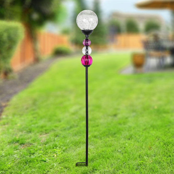 Exhart Solar Crackle Glass Ball Garden Stake with Six LED lights and ...