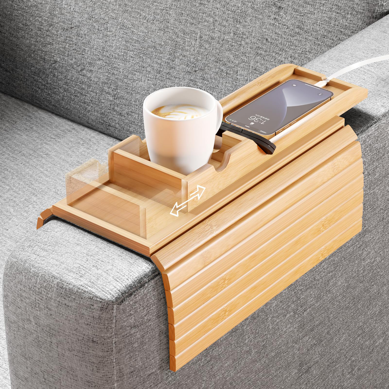 Millwood Pines Bamboo Couch Cup Holder And Sofa Armrest Tray 2 In 1 ...