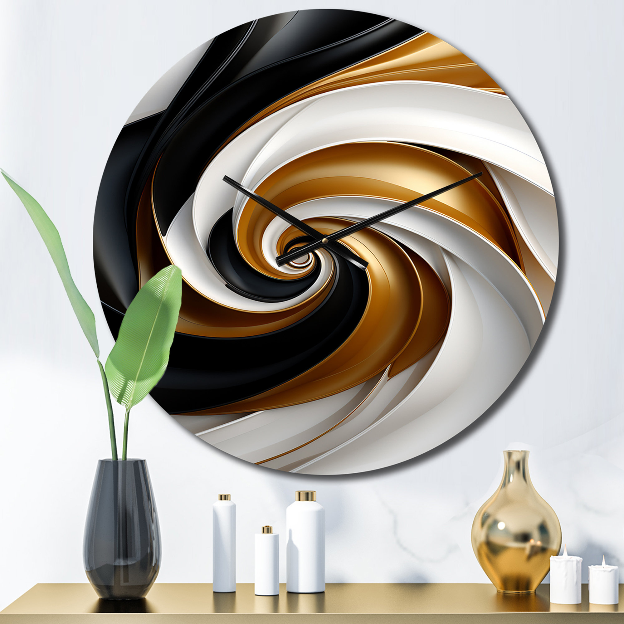 Design Art Abstract Liquid Gold Black Double Spiral Swirl Wall Clock ...
