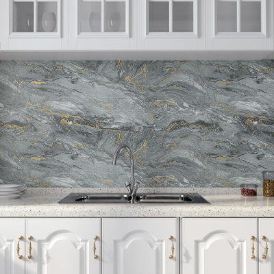 Ivy Bronx Matte Black Grey Gold Marble Contact Paper Self-Adhesive ...