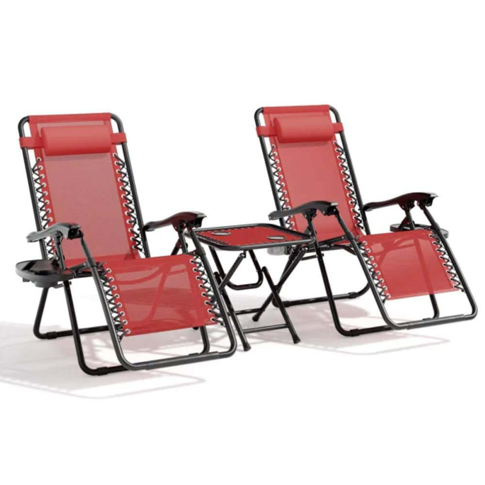 Arlmont & Co. Naje 3Pcs Folding Zero Gravity Reclining Chair Set with ...