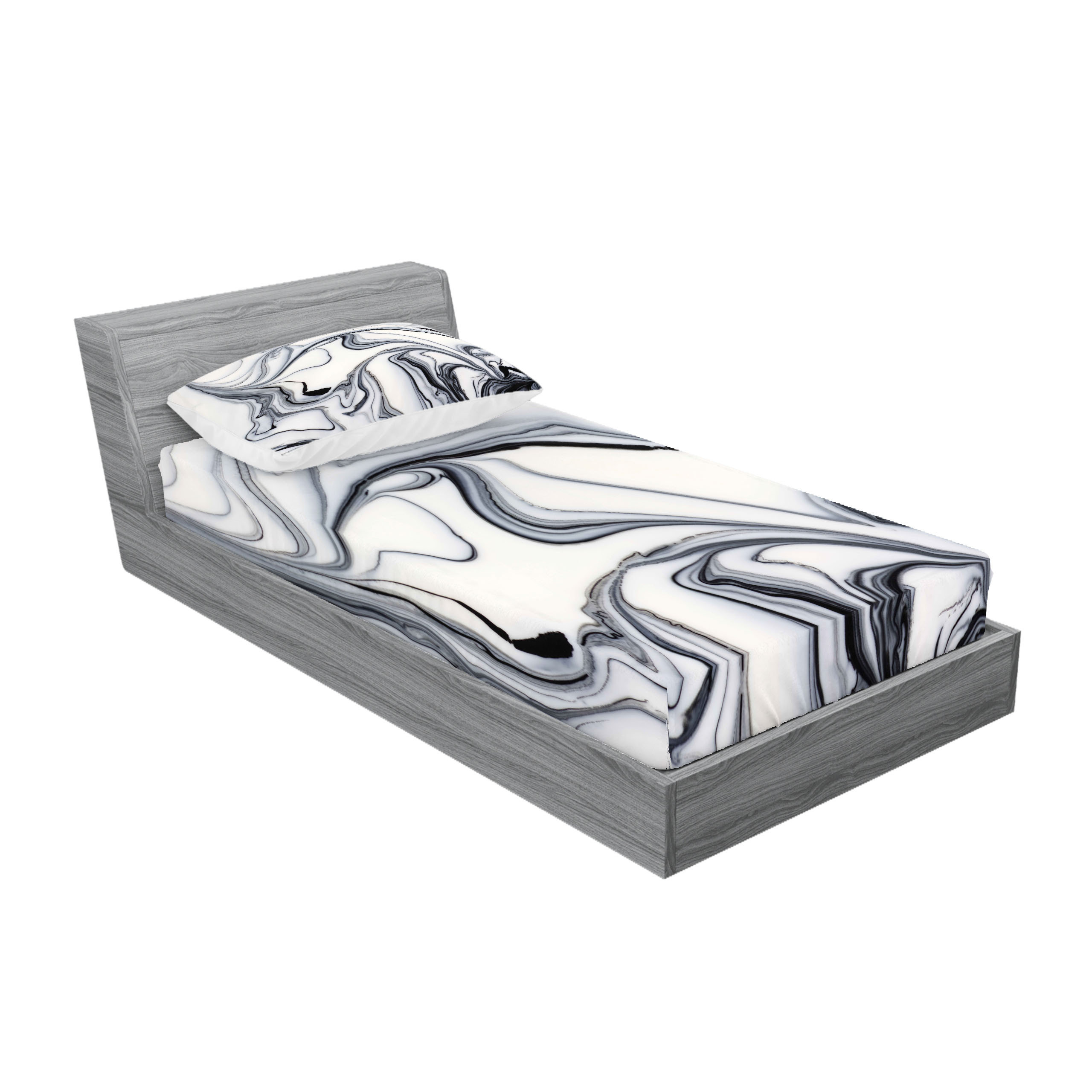 Ambesonne Marble Print Fitted Sheet & Pillow Sham Black Pale Grey Dust ...