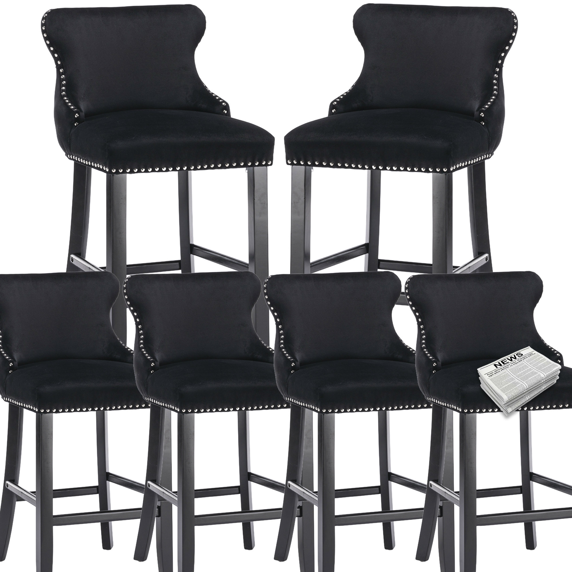 Blu Aired Merch Velvet Upholstered Solid Wood Kitchen Bar Stools (Set ...