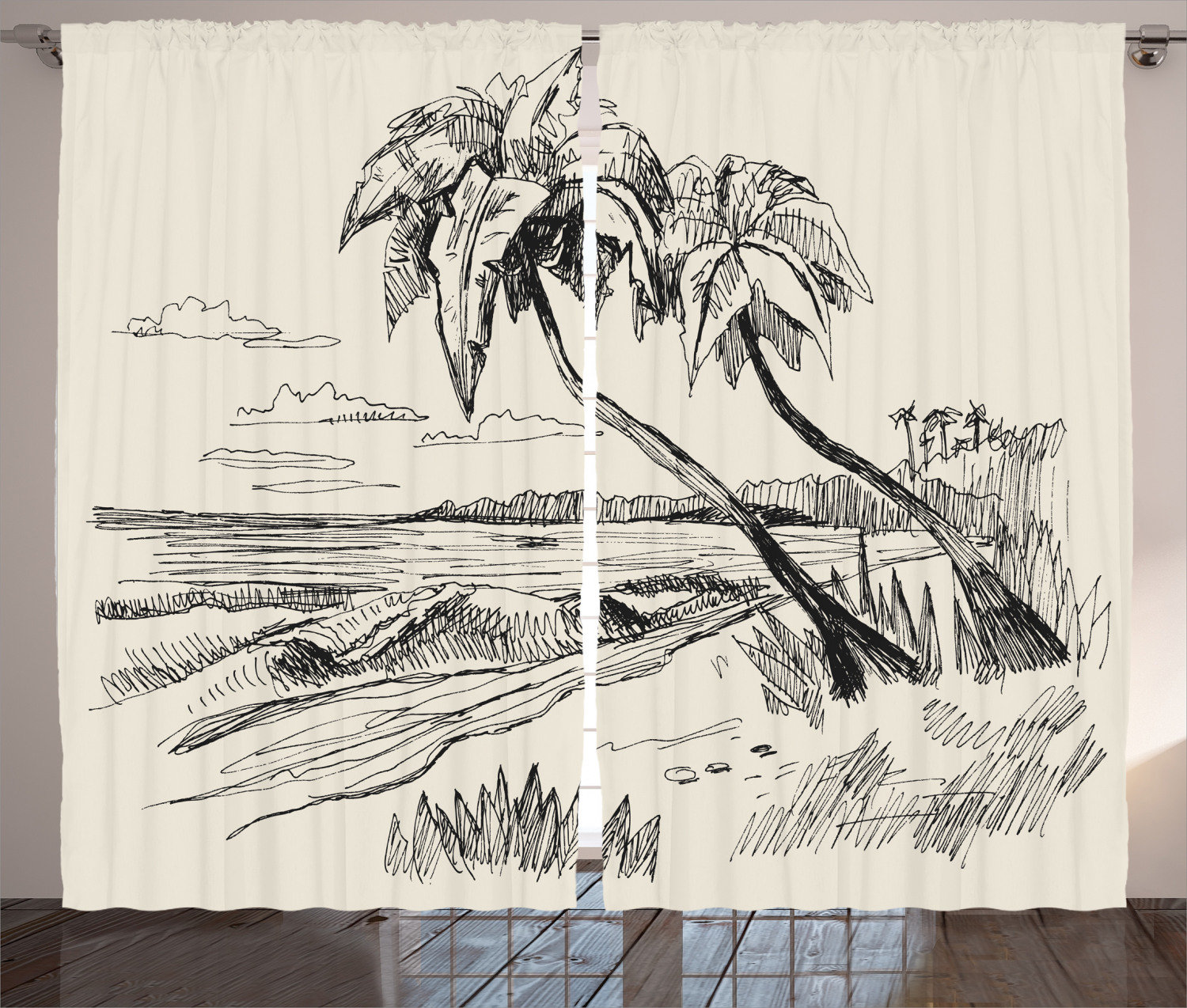 East Urban Home Palm Tree Semi-Sheer Rod Pocket Curtain Panels | Wayfair