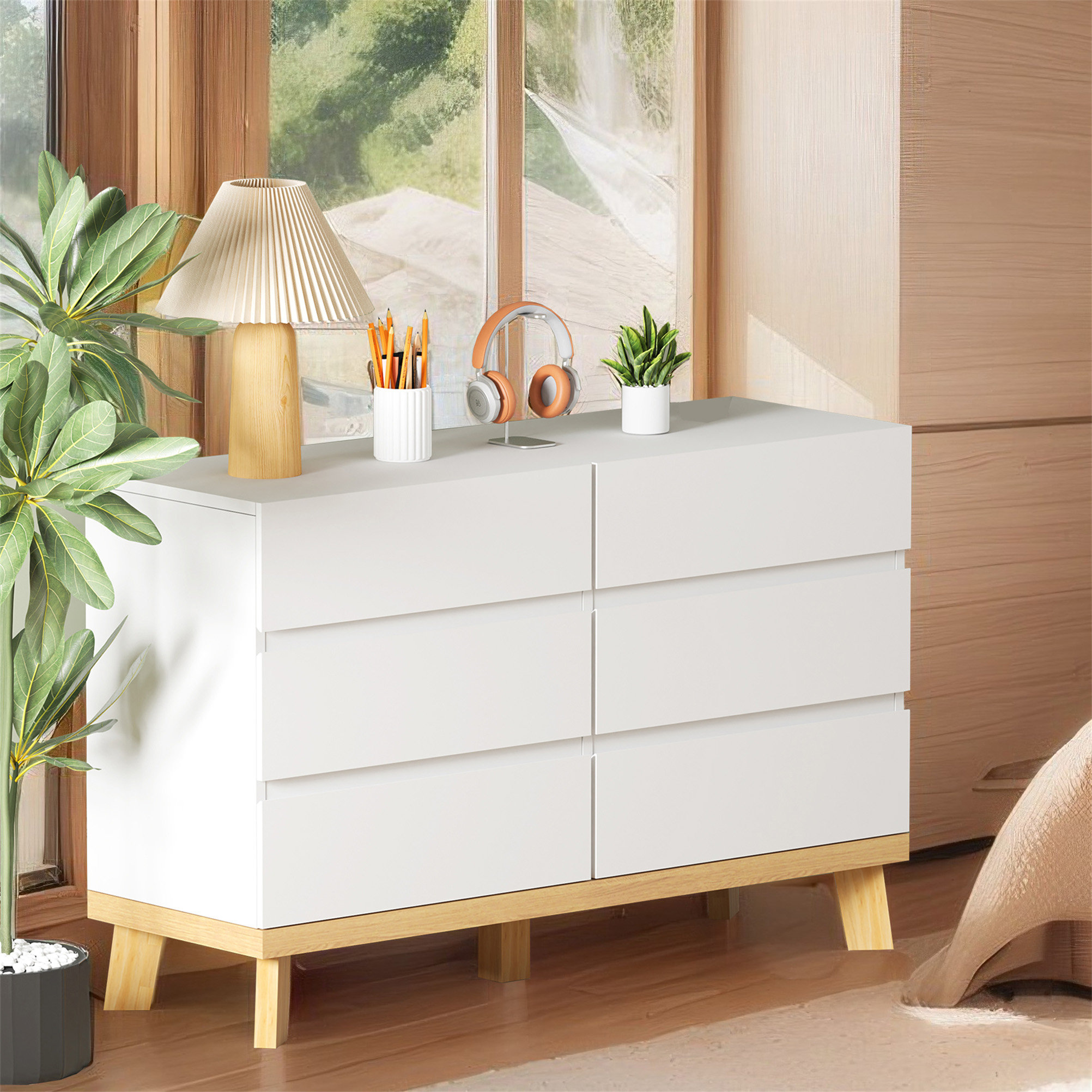 George Oliver 47.24"6-Drawers MDF Storage Cabinet,Wood Dresser | Wayfair