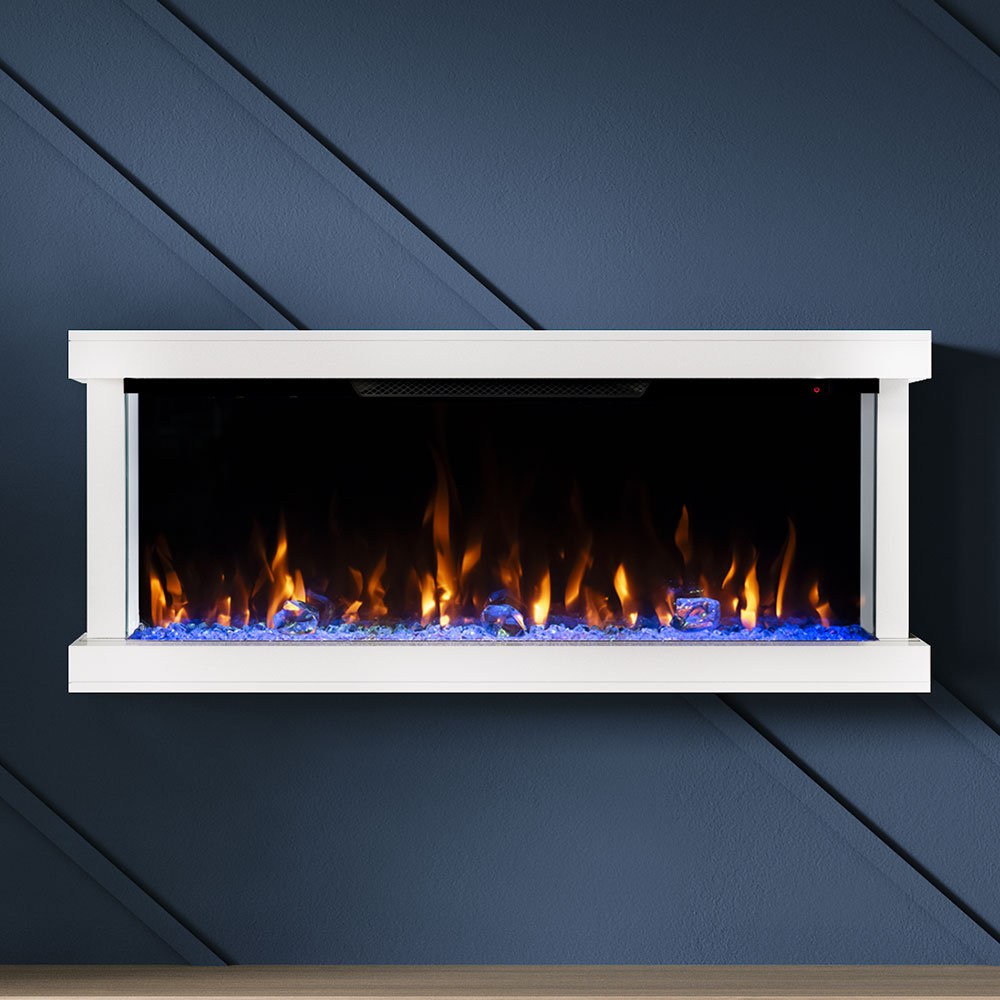 Modern Ember Skyline 50" White Floating Mantel Surround with 50" Smart ...