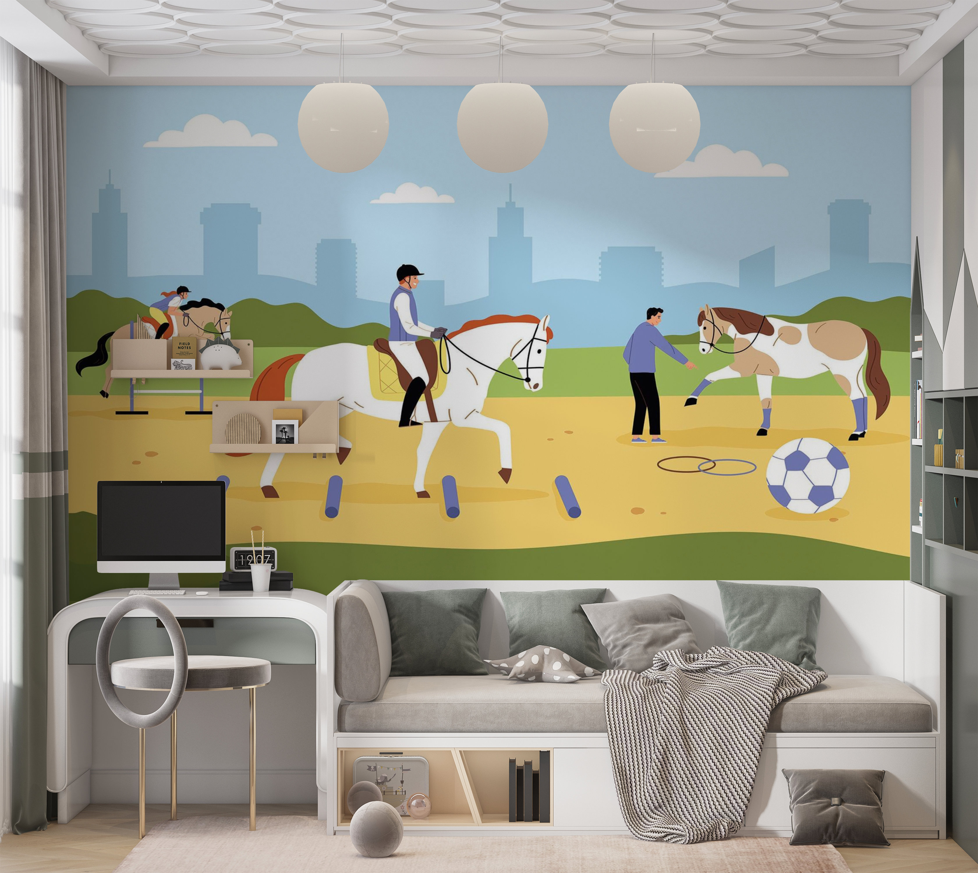 Gracie Oaks Premium Peel & Stick Wall Mural - Equestrian Training Scene ...