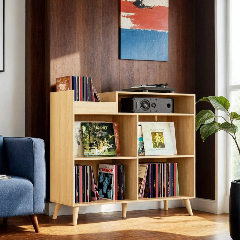 George Oliver 3 Tier Large Record Player Stand With Power Outlet, Vinyl ...