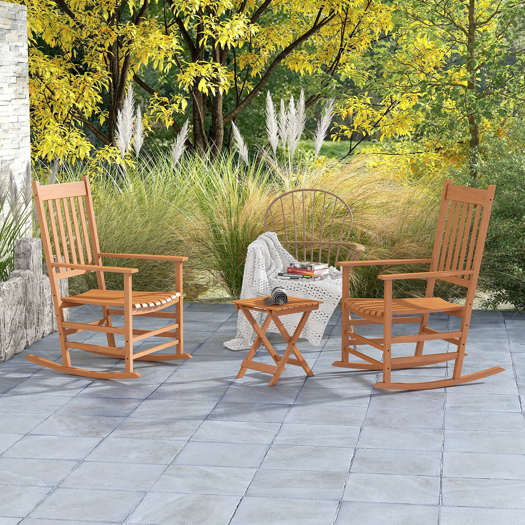 One Allium Way® Outsunny Outdoor Rocking Chair Set Of 2 With Side Table ...