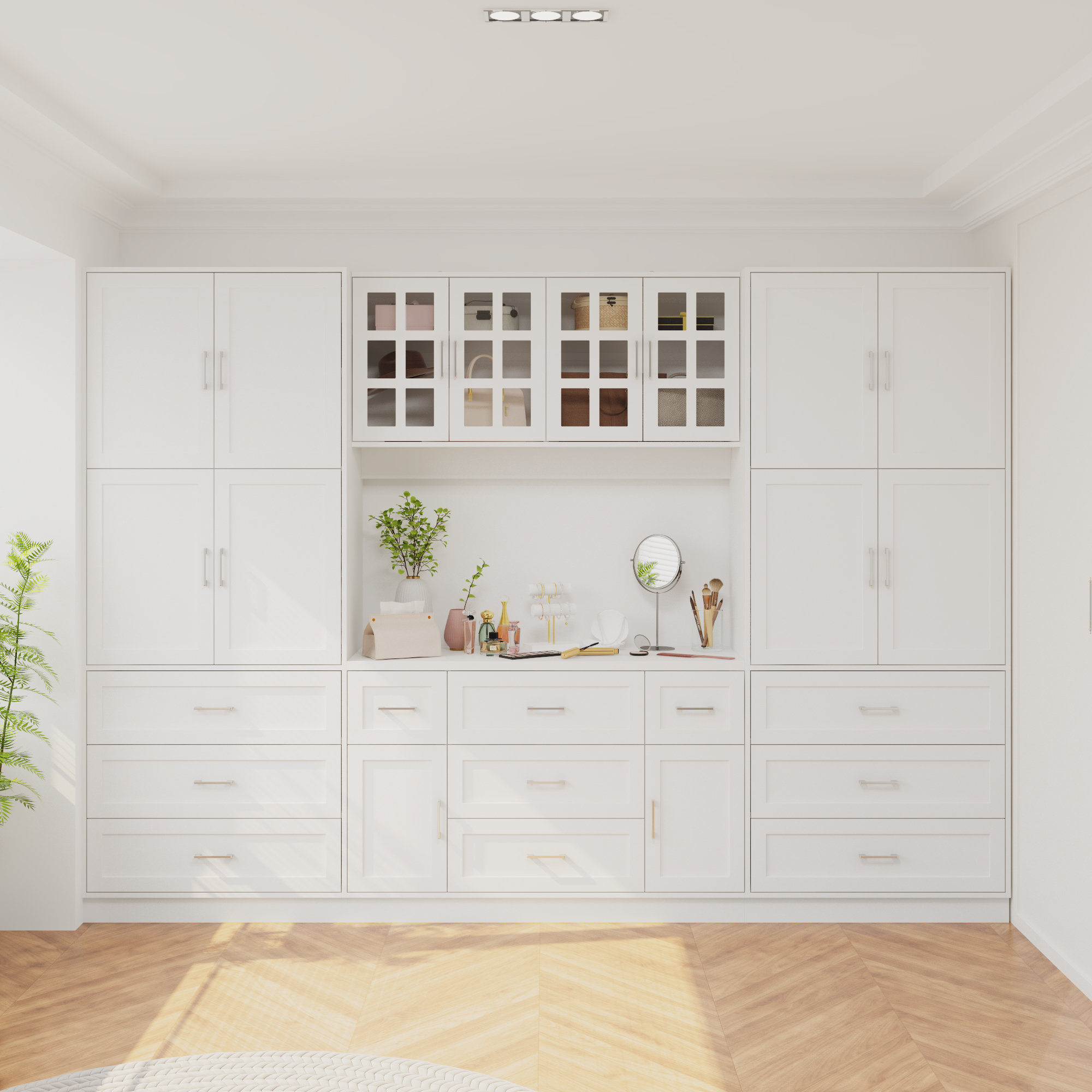 Latitude Run® White Closet System With Drawers And Vanity | Wayfair