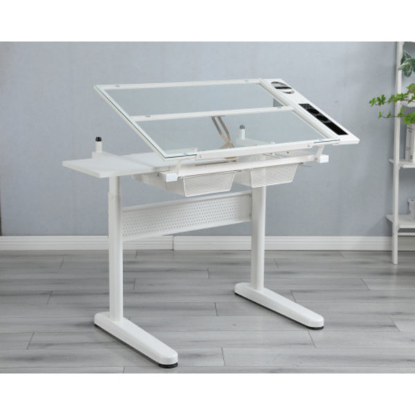 Latitude Run® Hand Crank Adjustable Drafting Table Drawing Desk With 2 ...