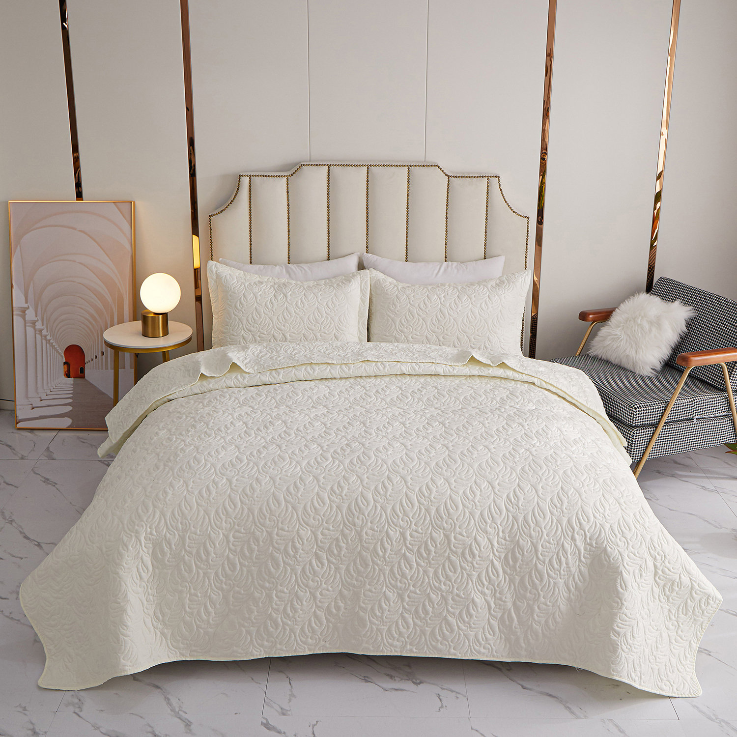 Kindred Home 3-Piece Leave Embroidered Quilt Set Queen Size (1 Quilt, 2 ...