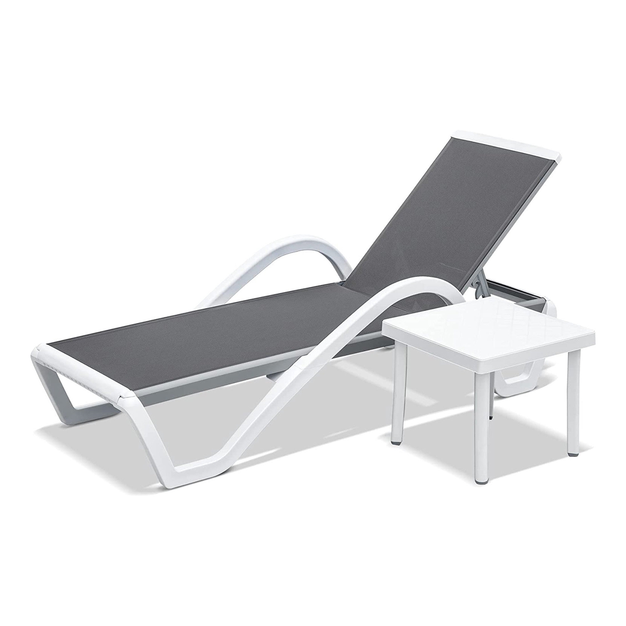 Brayden Studio Patio Chaise Lounge Adjustable Aluminum Pool Lounge Chairs With Arm All Weather ...