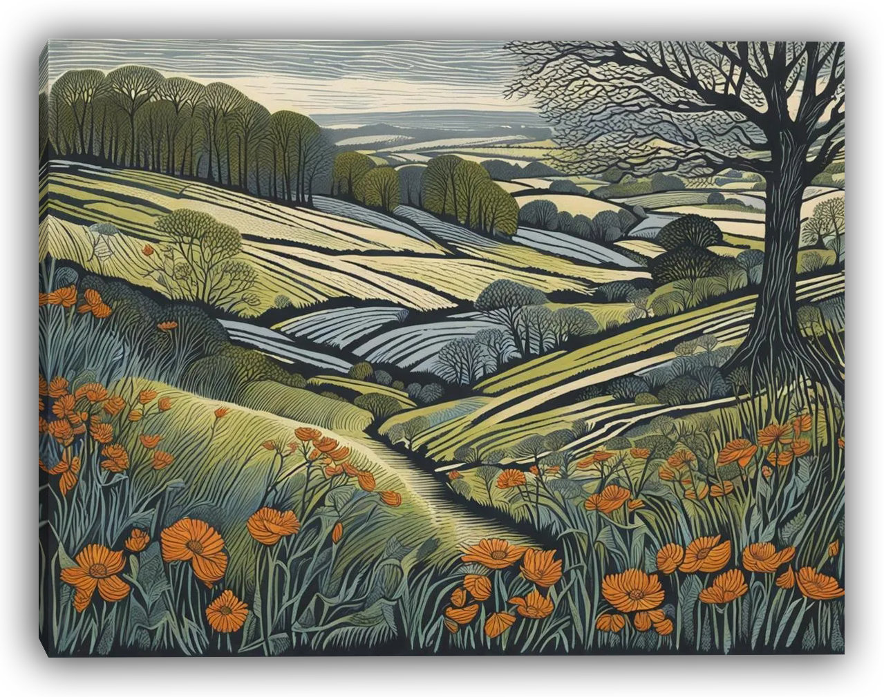 Lark Manor™ Amber Bloom Hills - Scenic Floral Hillside Canvas Art | Wayfair