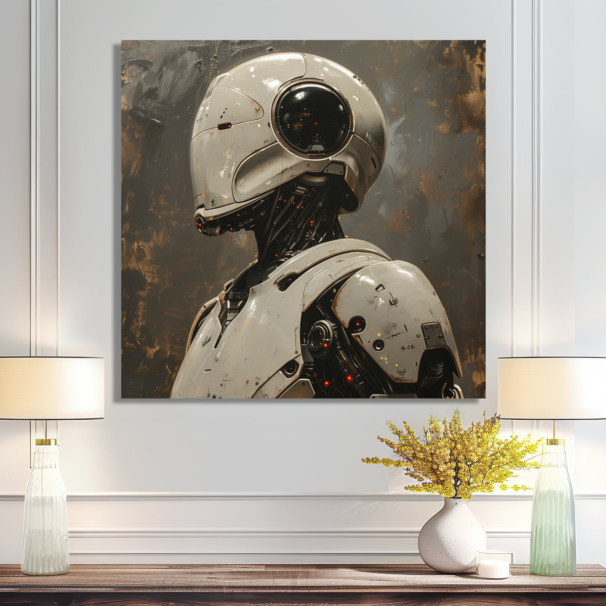 17 Stories White Grey Metal Majesty Robot II - Robots Wall Art Living ...