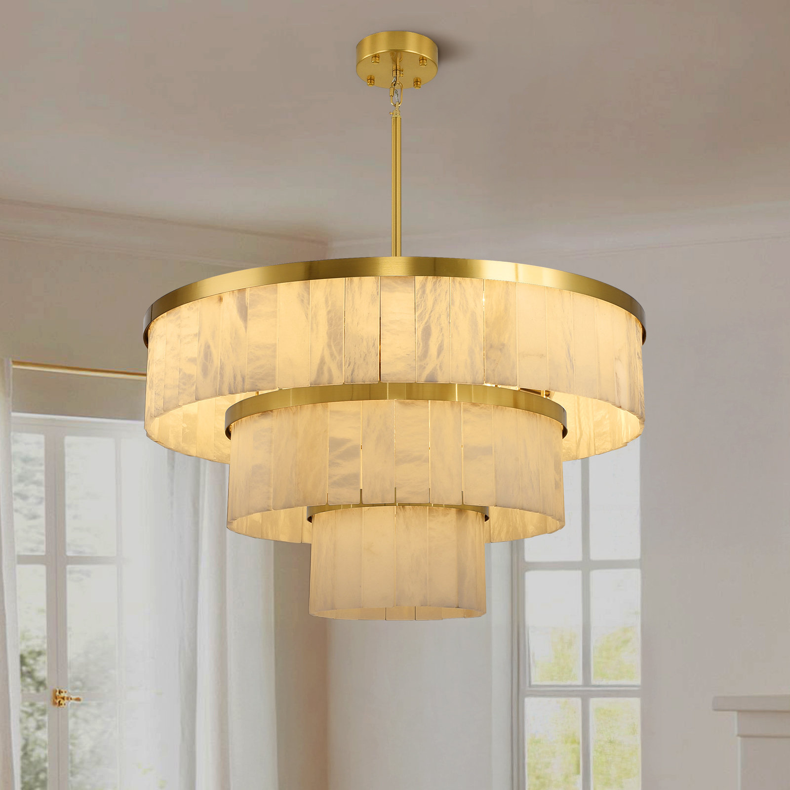 Mercer41 15-Light 34" Dimmable Alabaster Chandelier(Bulbs Included ...