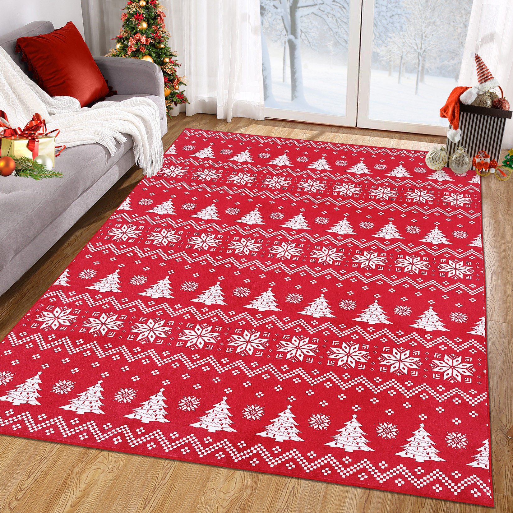 The Holiday Aisle® Christmas Decorative Area Rug Washable Modern Rug ...