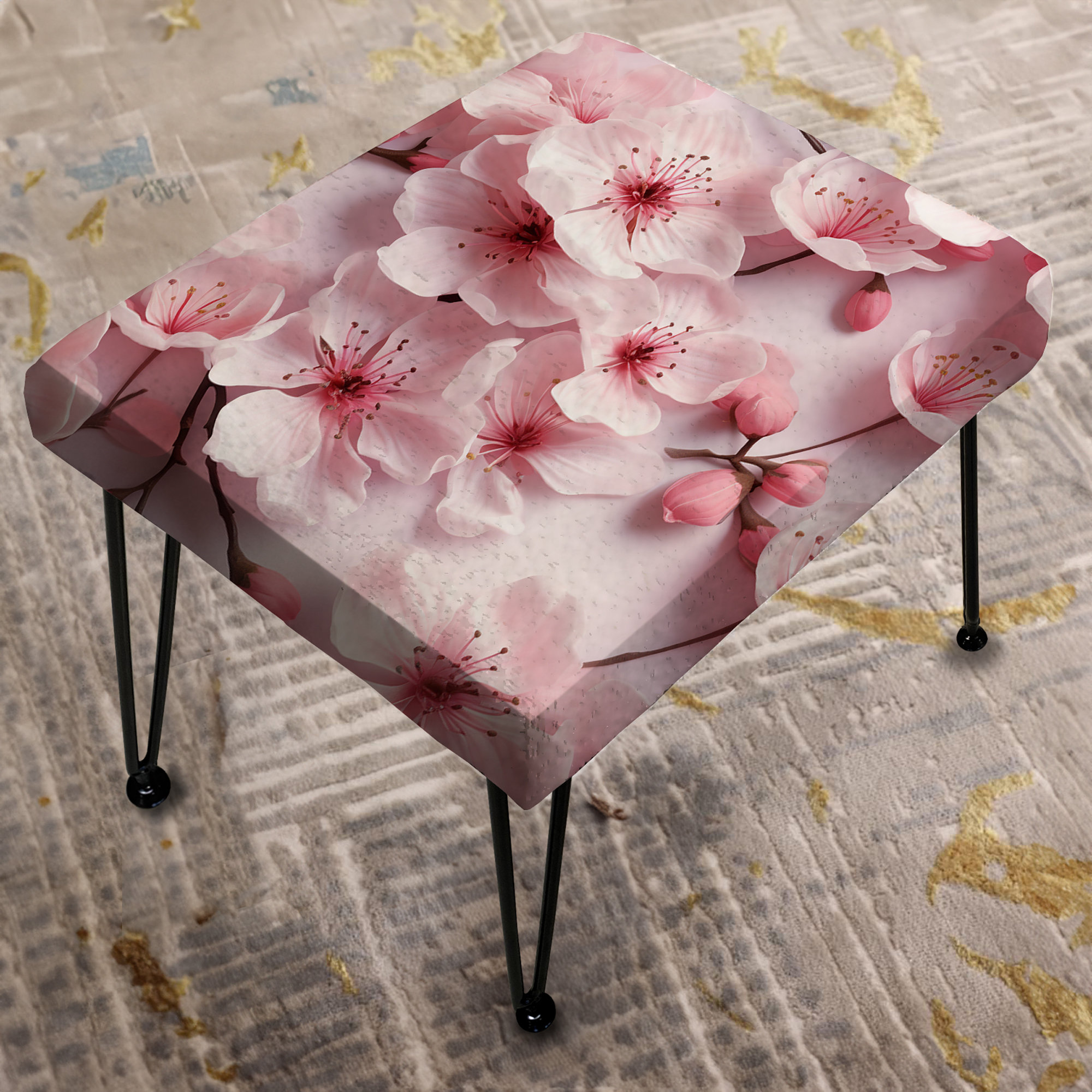 Design Art Pink Sakura Blossoms Floral III - Japanese Rectangle Ottoman ...