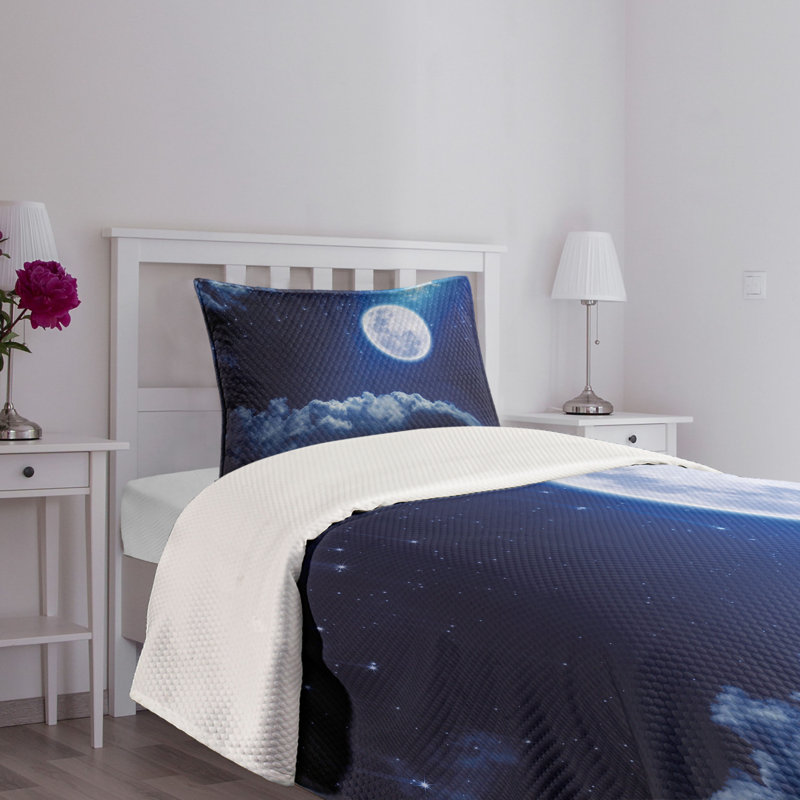 Ambesonne Moon Bedspread Set 2 Pcs Full Moon Falling Stars Twin Indigo ...