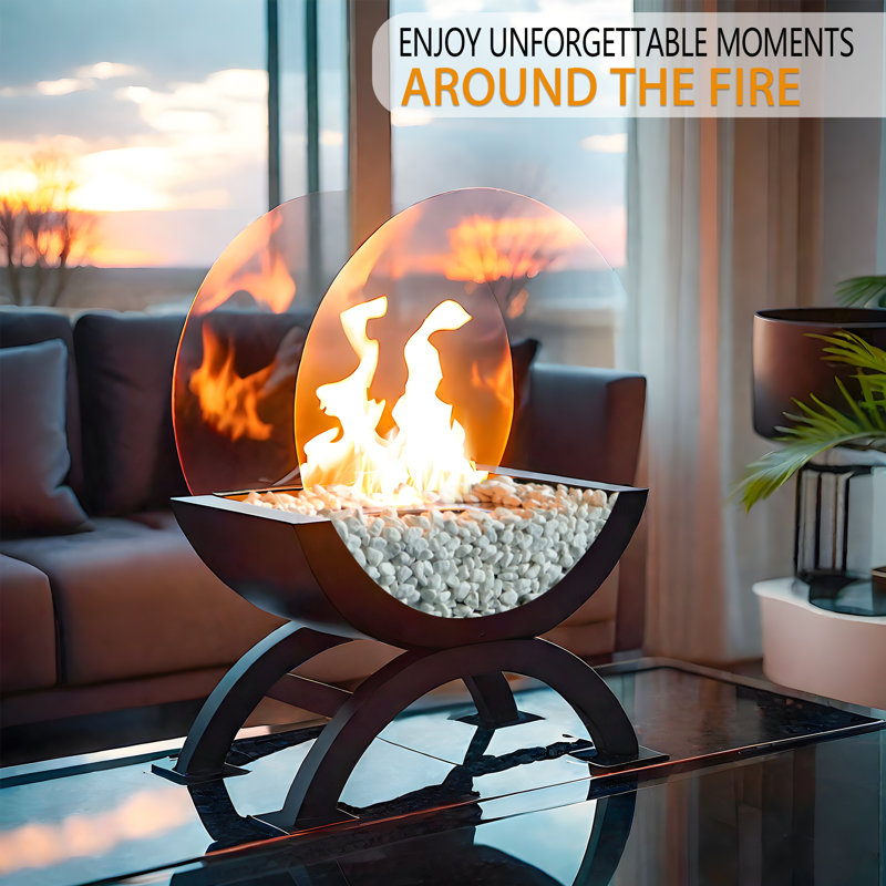 JHY DESIGN Round Glass Large Tabletop Fireplace 19" H Portable Fire ...
