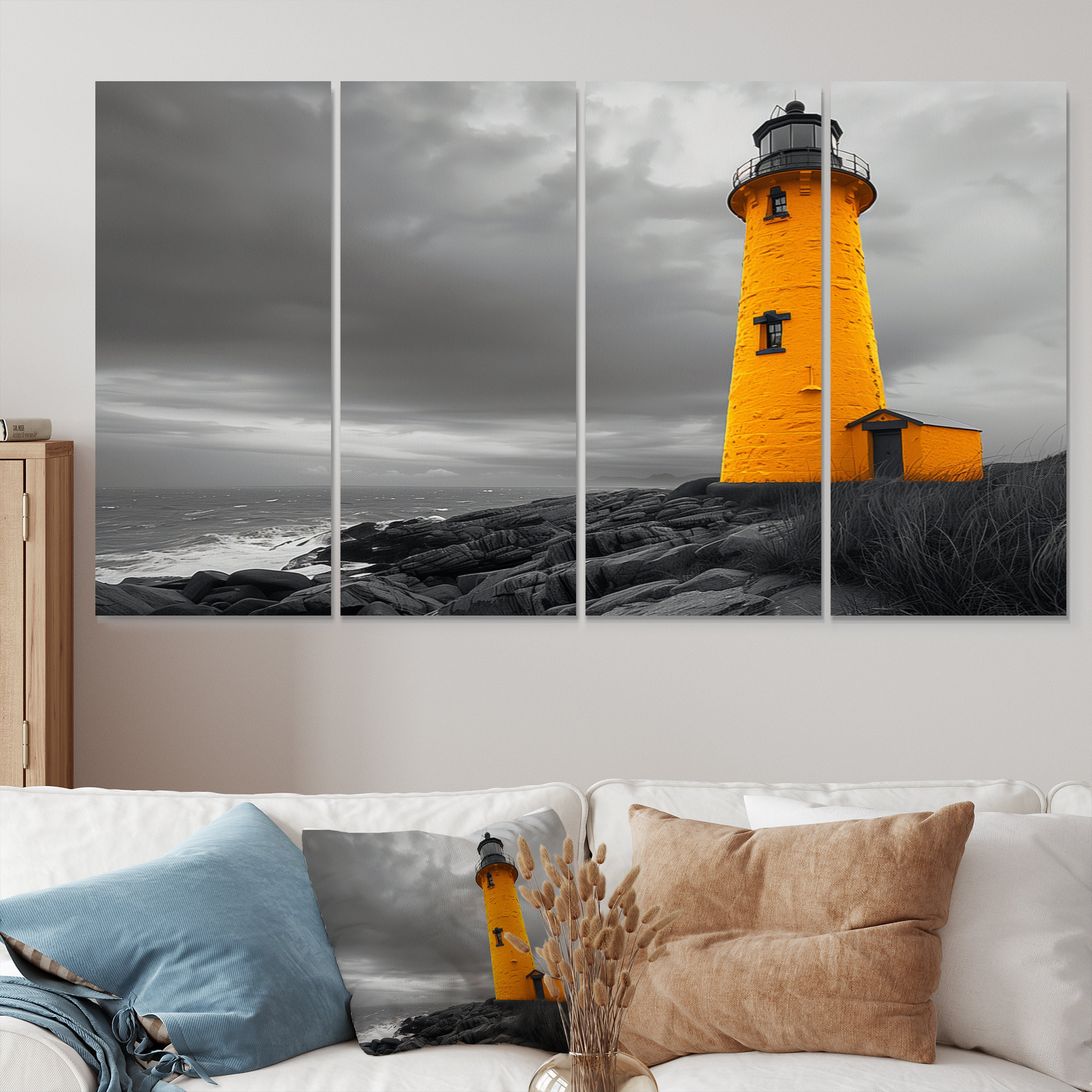 Breakwater Bay Yellow Grey Coastal Winter Lighthouse Cliff ...