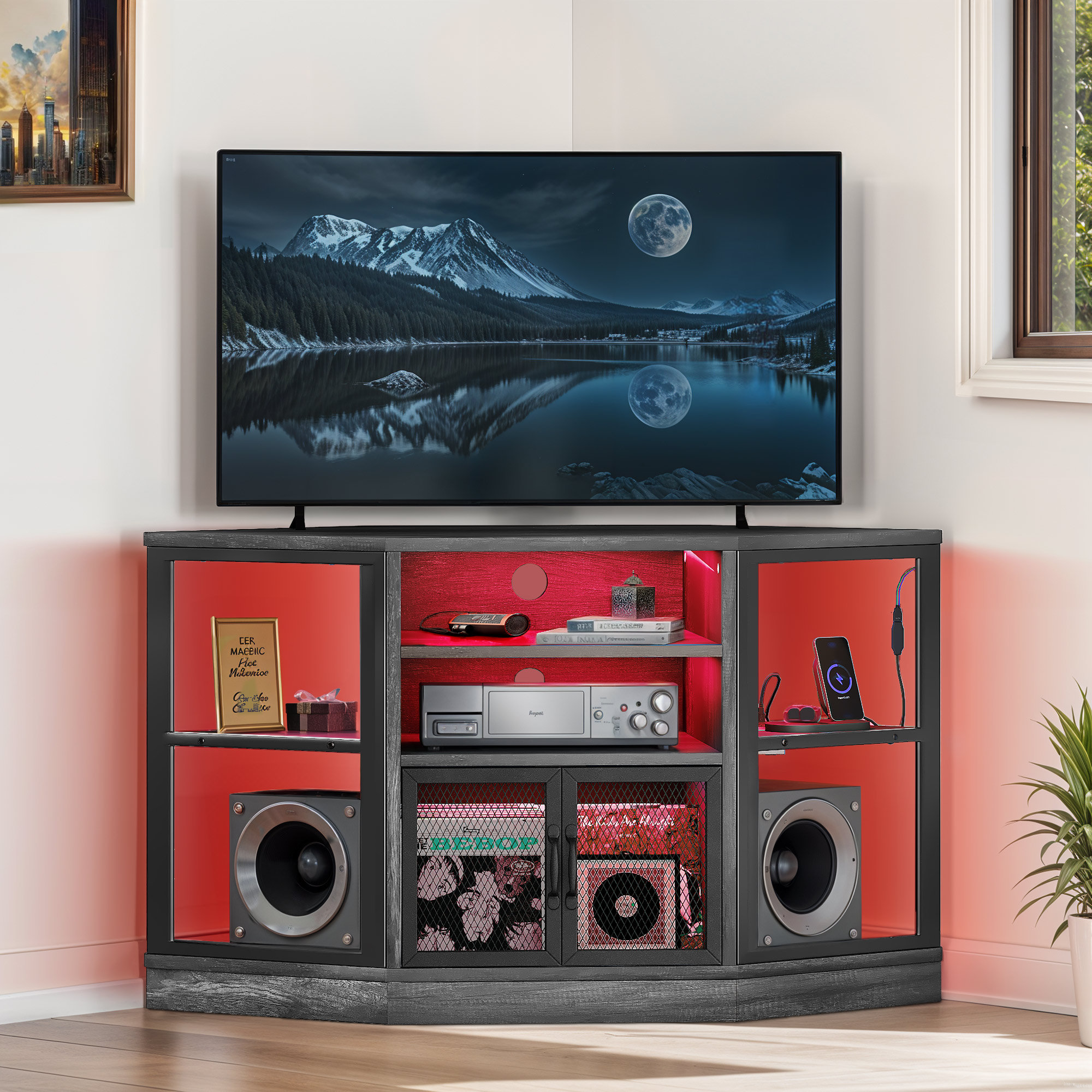 Wrought Studio™ Corner TV Stand Media Console With LED Strip for TV Up ...