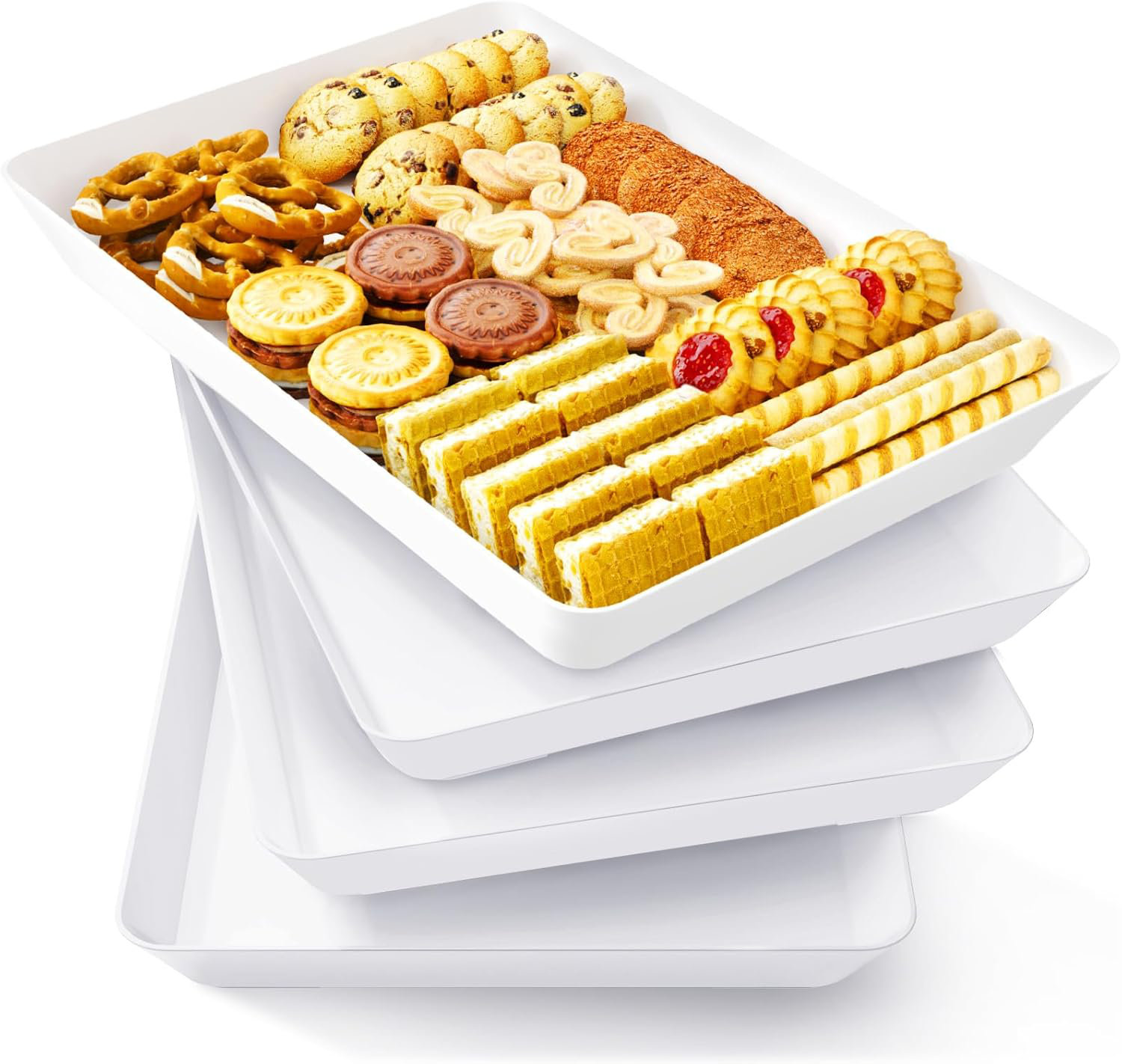 Latitude Run® 4-Piece 14"x10" White Plastic Serving Tray, Reusable ...