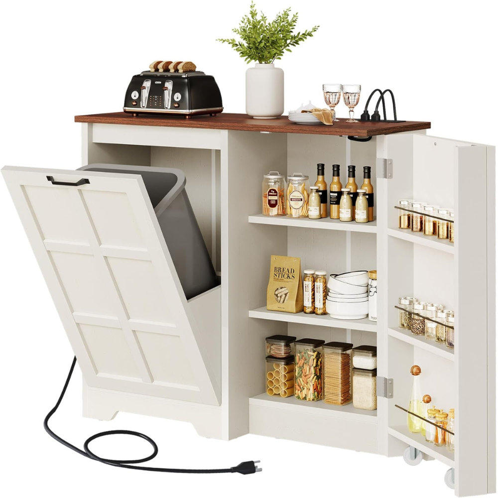 Gracie Oaks Sava 13 Gallon Tilt Out Trash Cabinet With Power Outlets ...