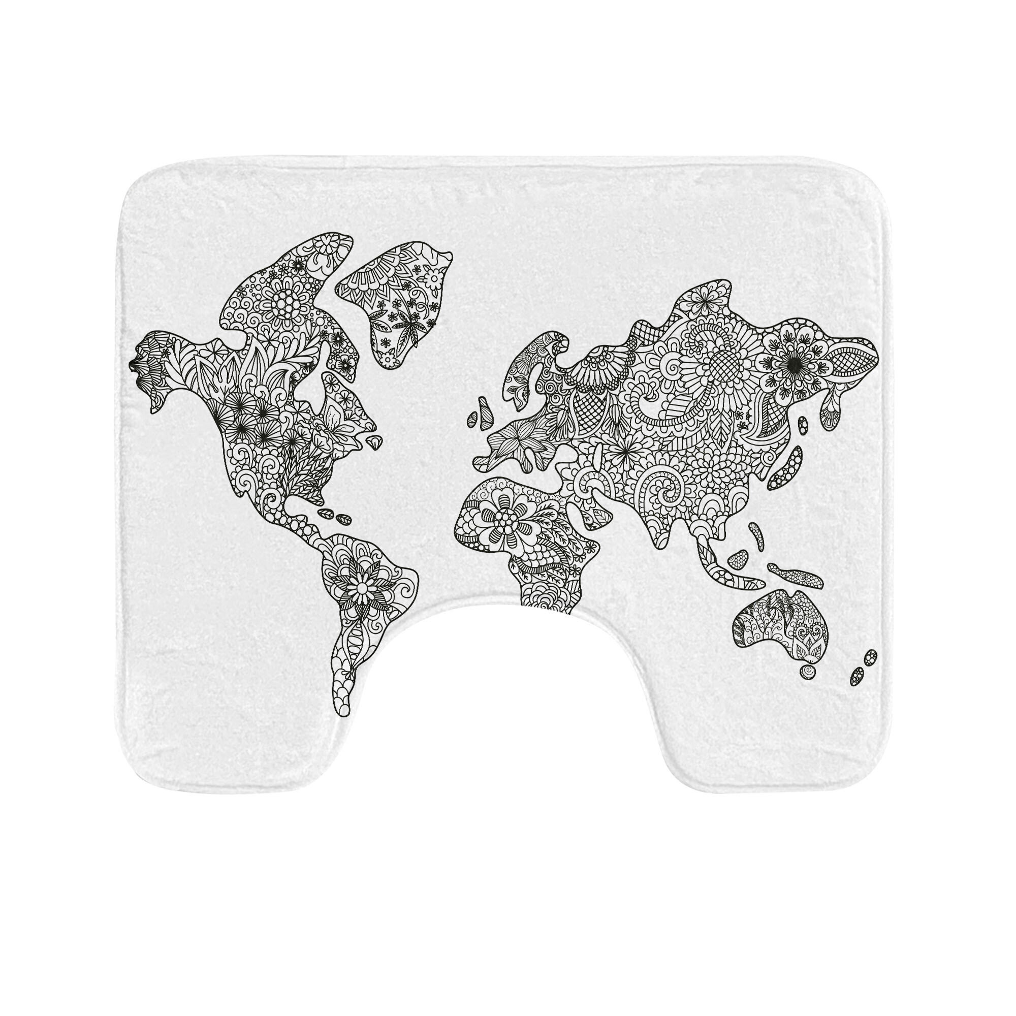East Urban Home World Map Toilet Mat U-Shape Bathroom Rug 20" Black ...