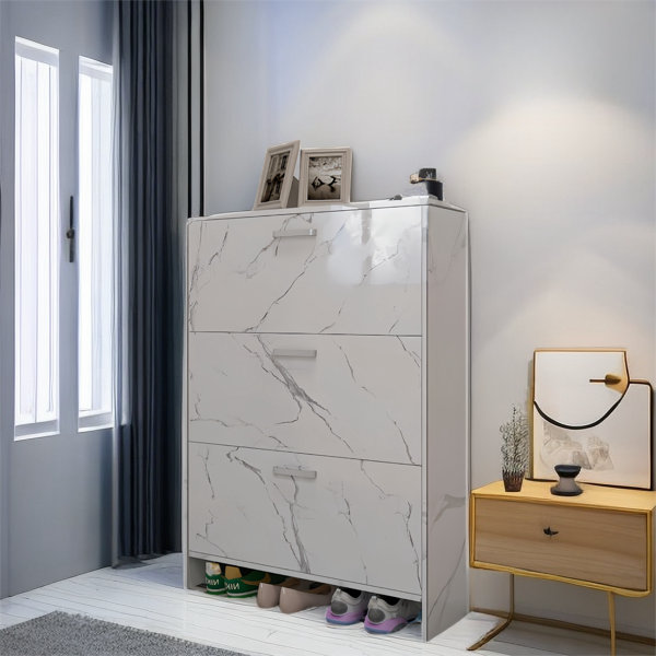 Orren Ellis High Glossy Marble Shoe Rack With 3 Flip Doors - Wayfair Canada