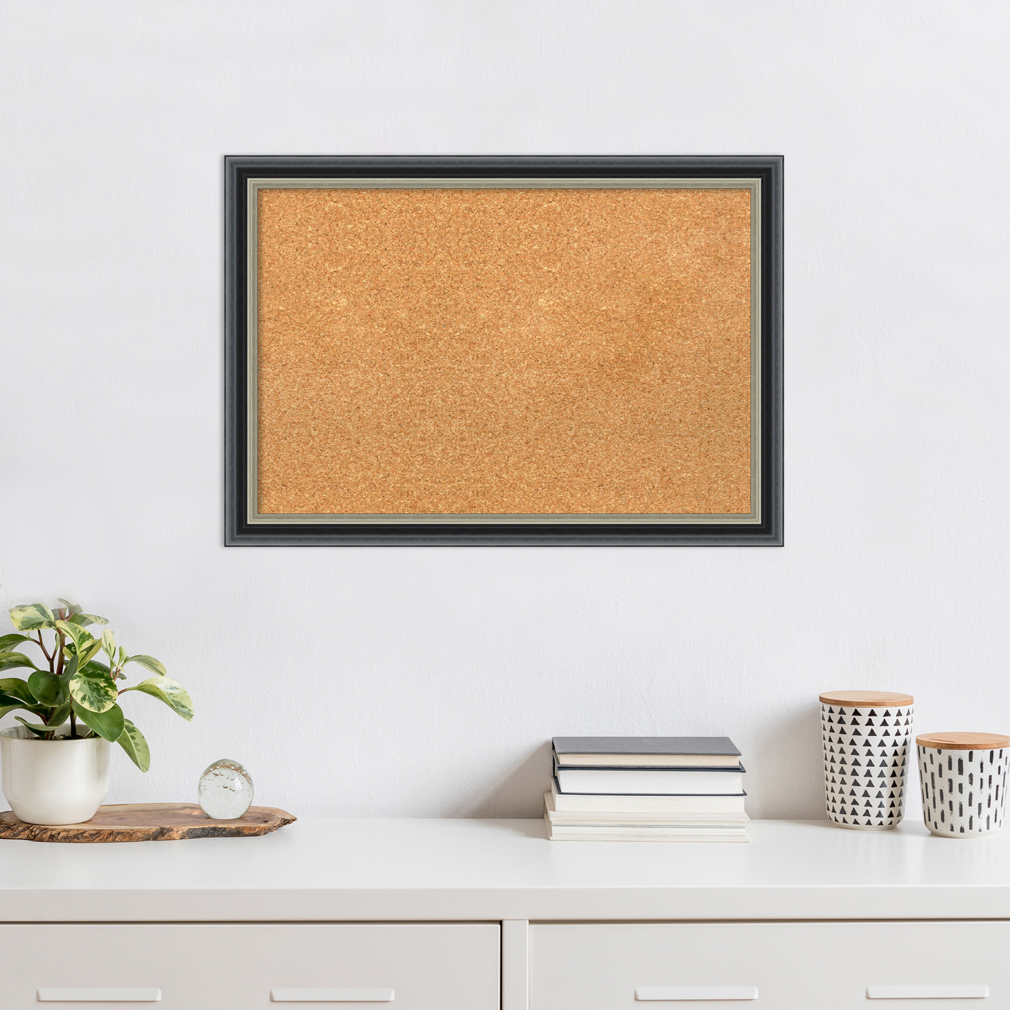 Amanti Art Natural Cork Board, Theo Black Silver Wood Frame - Bulletin ...