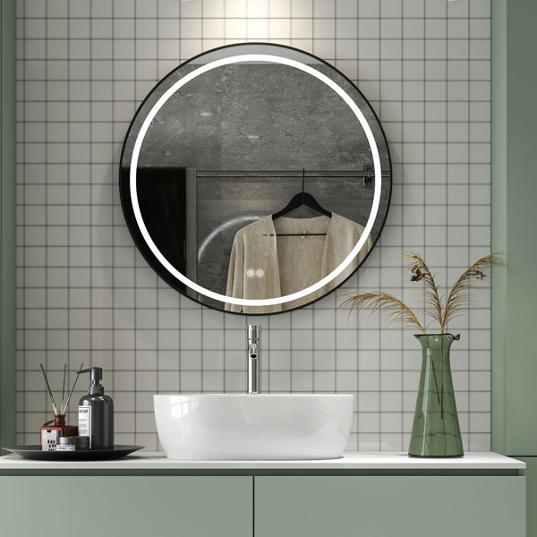 Latitude Run® Round Bathroom Mirror with LED lights, Anti-Fog, Wall ...