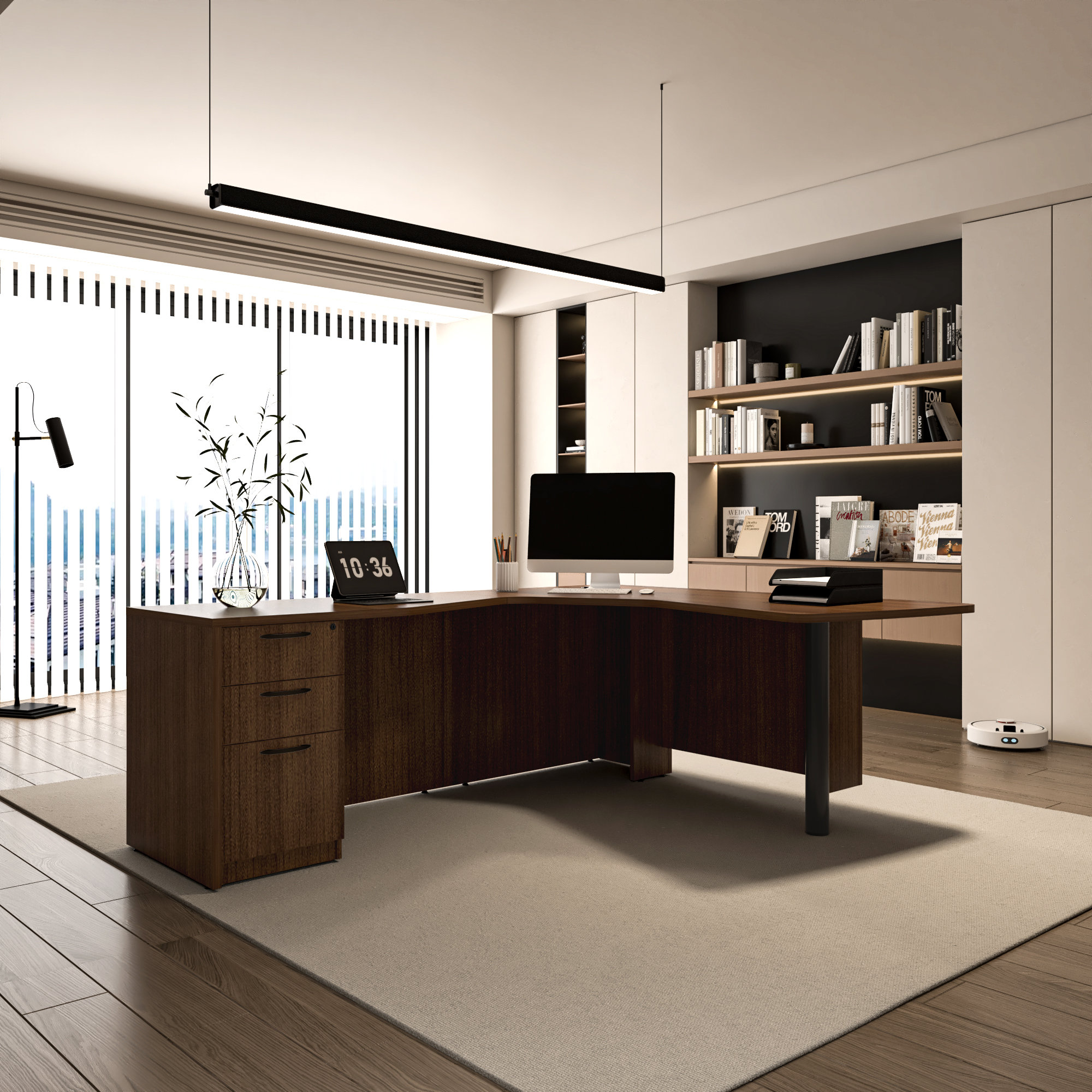 Inbox Zero Niklaas L-Shaped Executive Desk With 3-Drawer File Cabinet ...