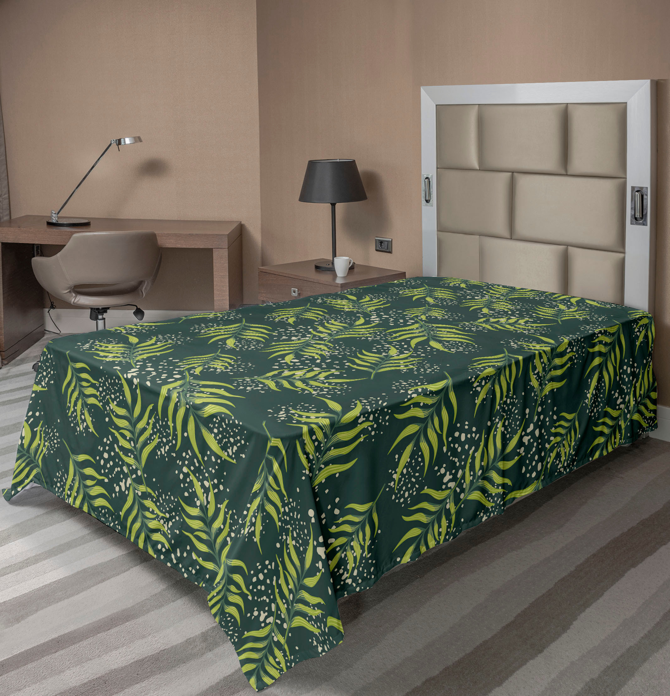 Ambesonne Fern Leaves Flat Sheet Leafy Jungle Pattern Lime Green Forest ...
