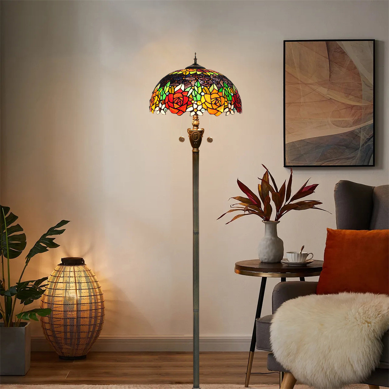 Bloomsbury Market Tiffany Style Floor Lamp - Antique Colored Glass ...