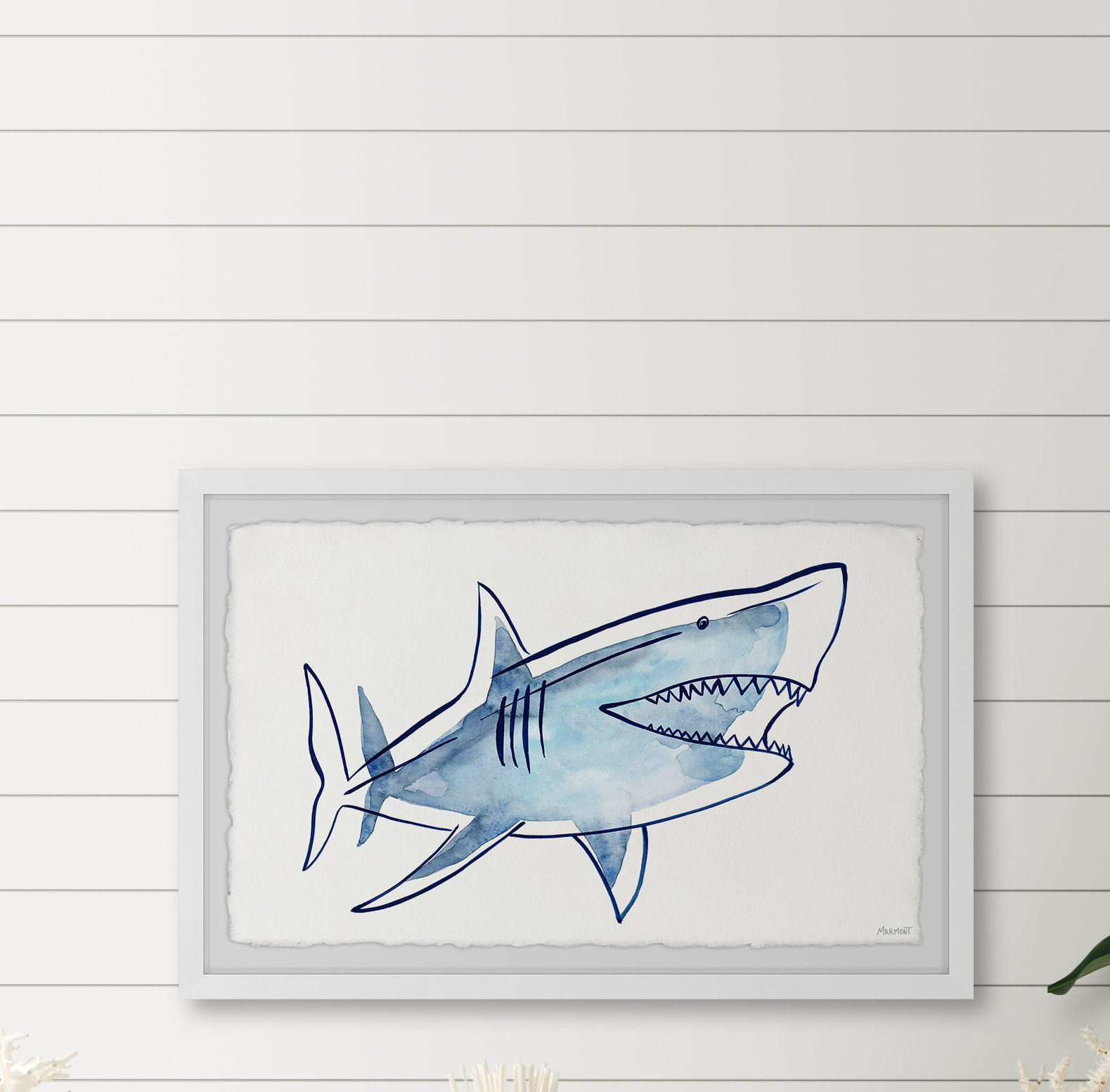 Marmont Hill 'Shark Outline' Framed Print & Reviews | Wayfair