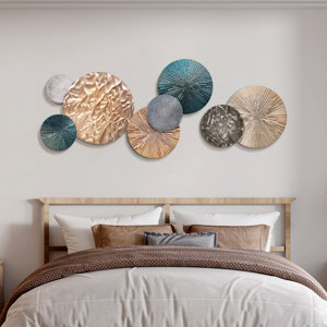 Homary 3D Art Deco Large Metal Round Textured Wall Decor For Living ...