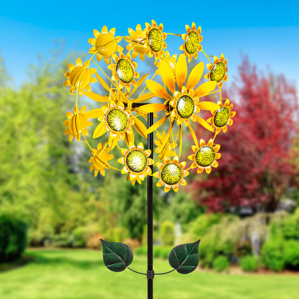 Arlmont & Co. 75"H Double Sunflower Wind Spinner - Wayfair Canada
