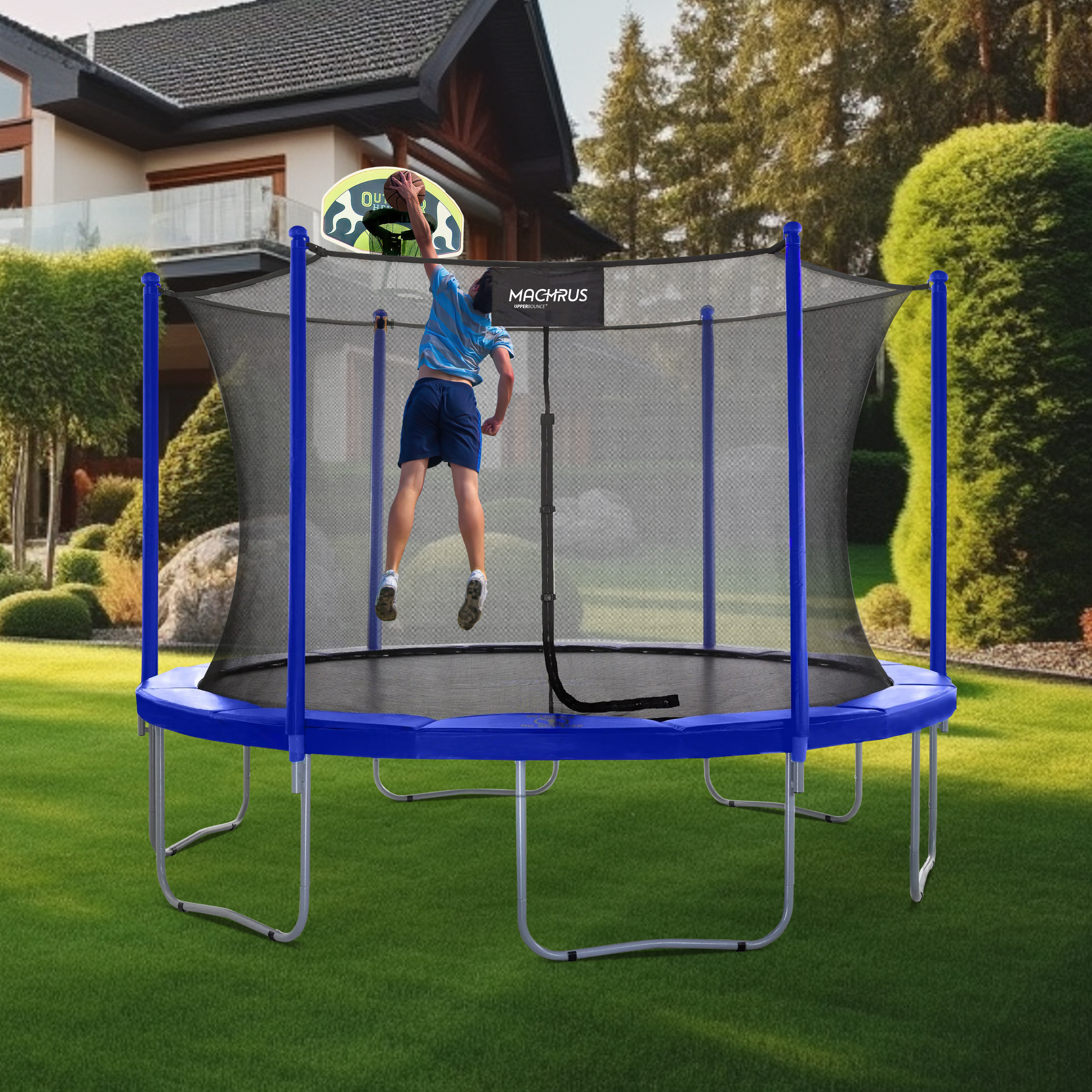 Upper Bounce 12 FT Round Trampoline w/ Safety Enclosure System ...
