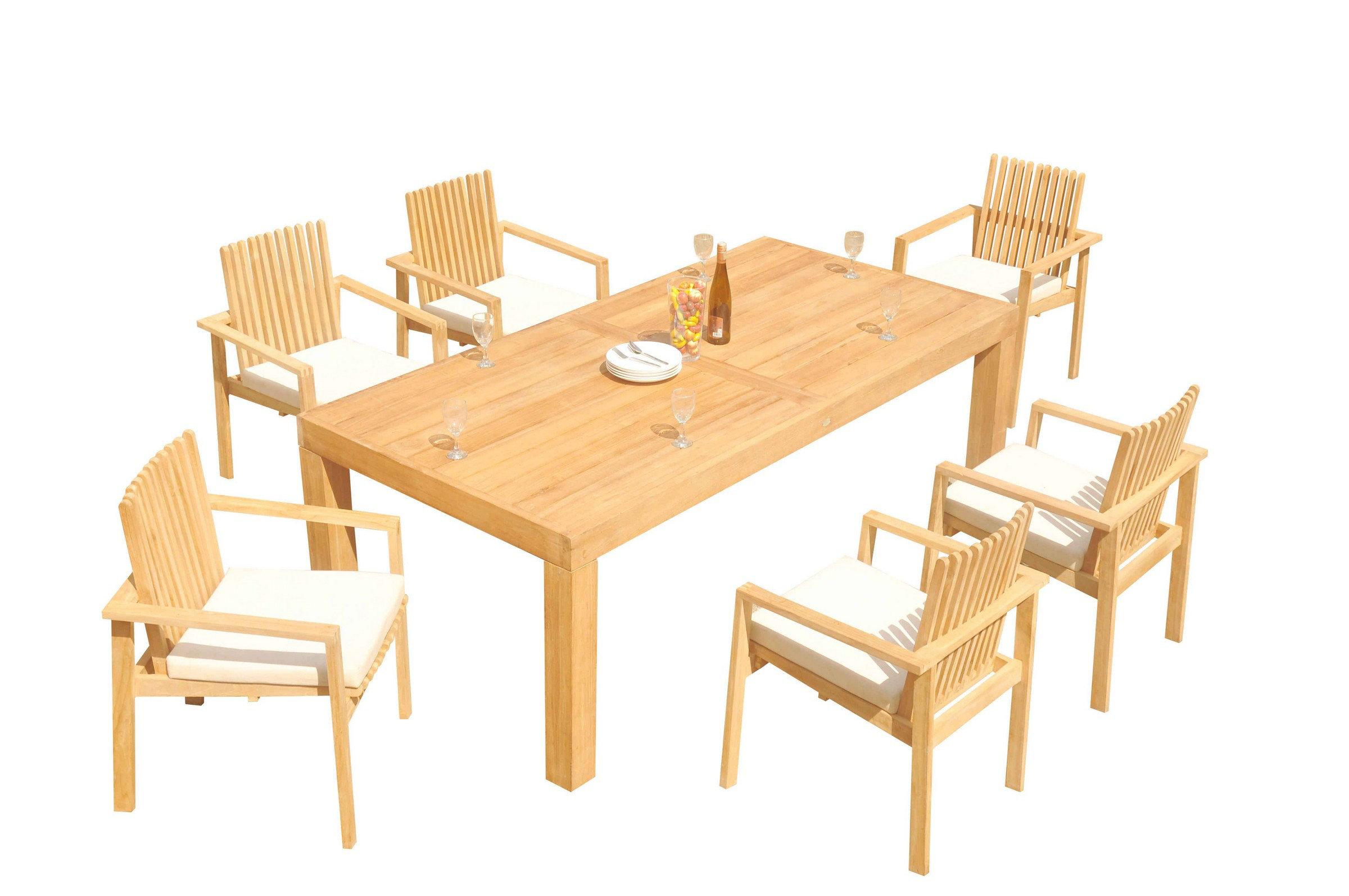 Teak Smith Grade-A Teak Dining Set: 86" Canberra Rectangle Table And 4 ...