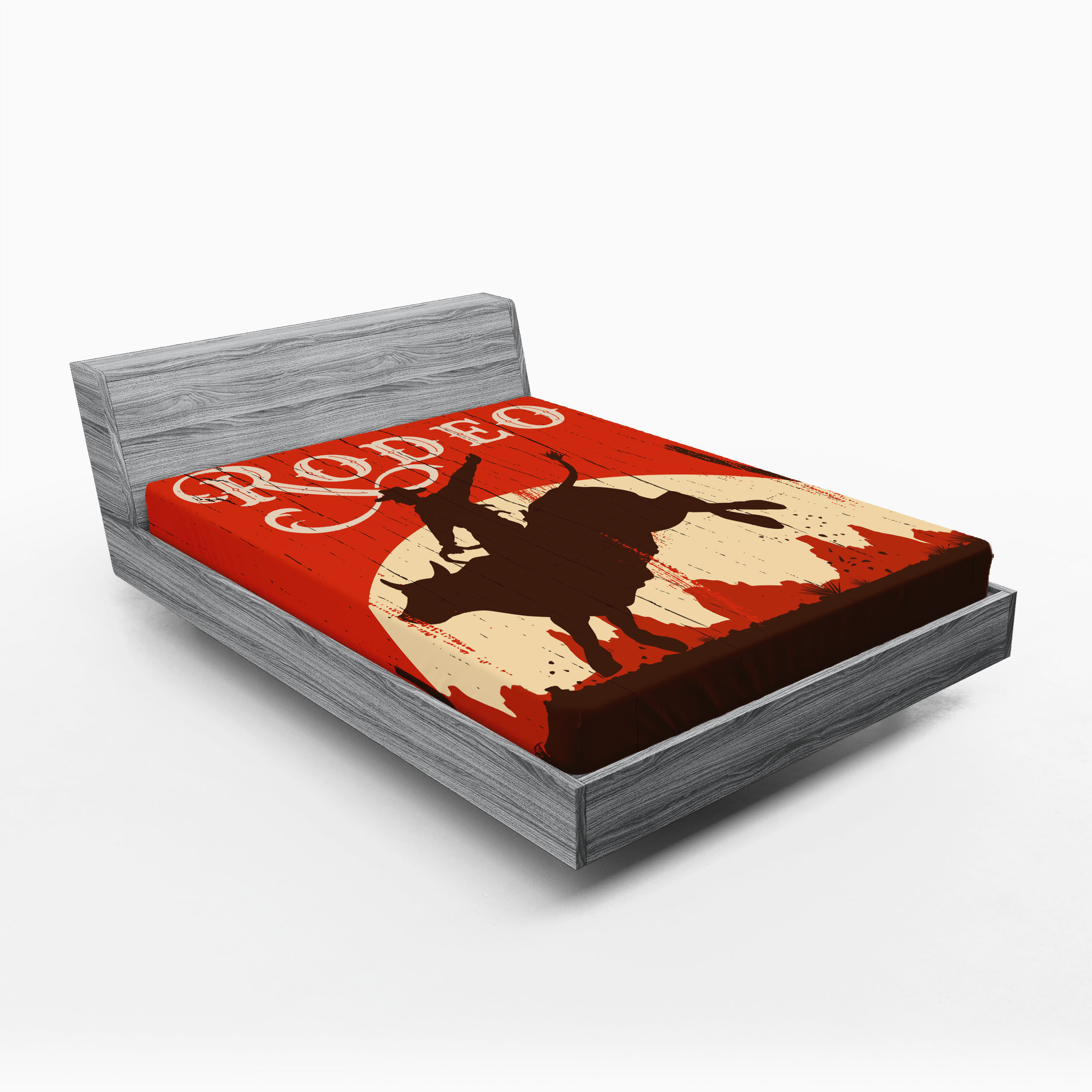 Ambesonne Vintage Fitted Sheet 2-Pack Rodeo Cowboy Rides Bull Orange ...