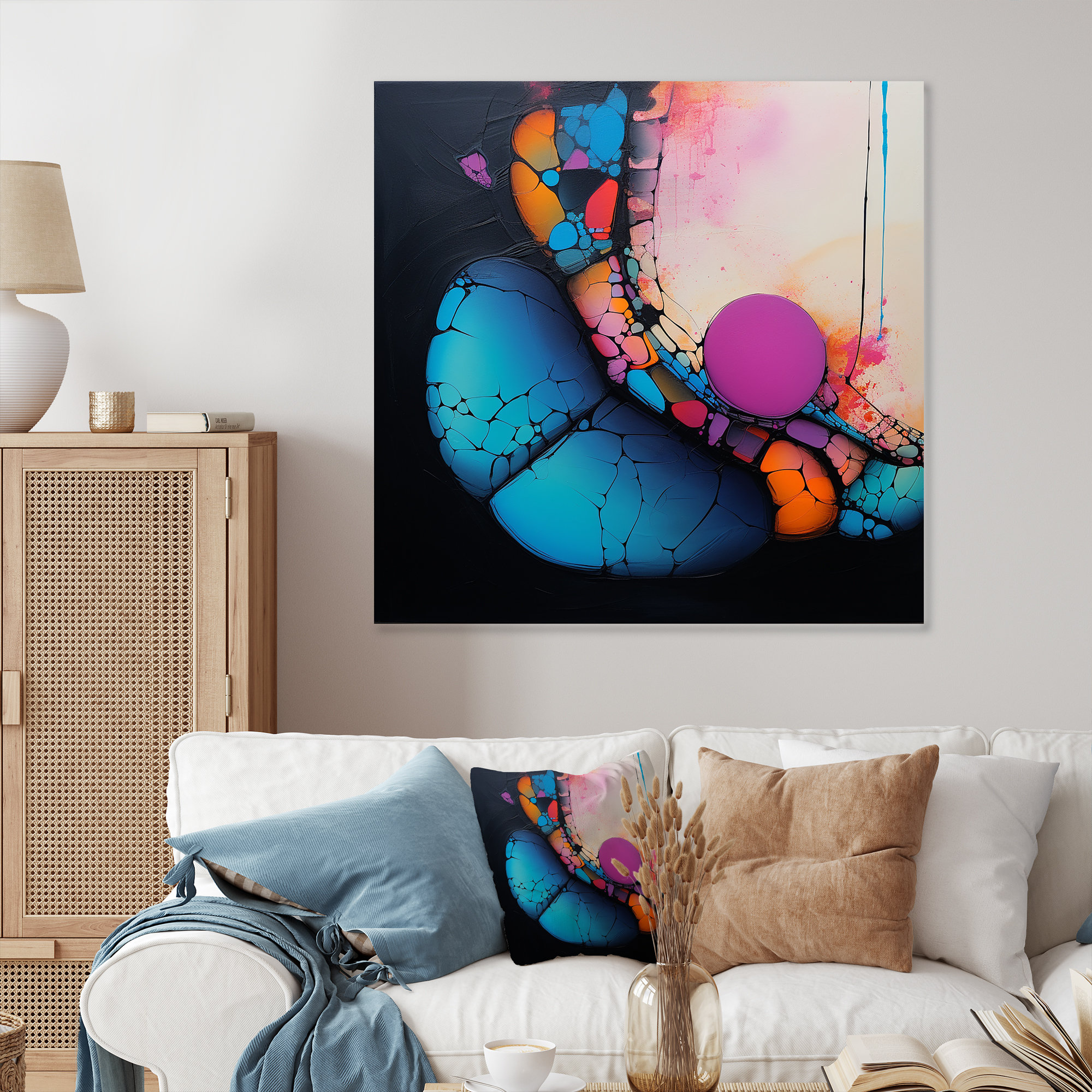 Ivy Bronx Blue And Pink Cubist Ink Expression II - Fractal Metal Wall ...