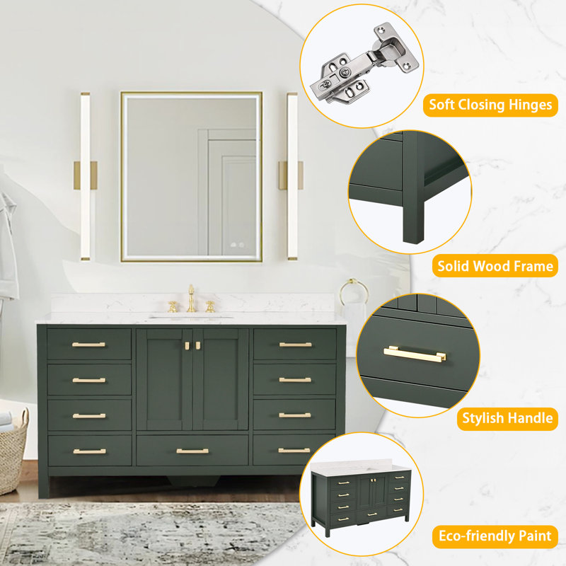 Winston Porter Zenith 60'' Single Bathroom Vanity With Engineered Stone ...