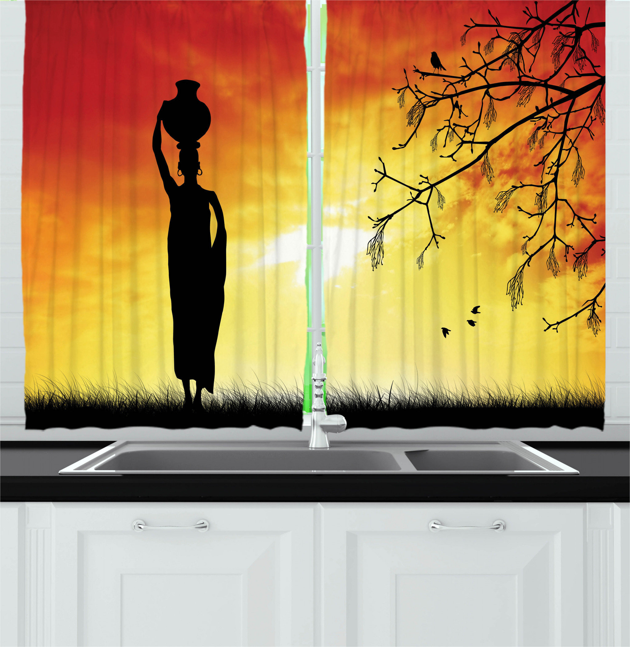 East Urban Home African 2 Piece Kitchen Curtain | Wayfair
