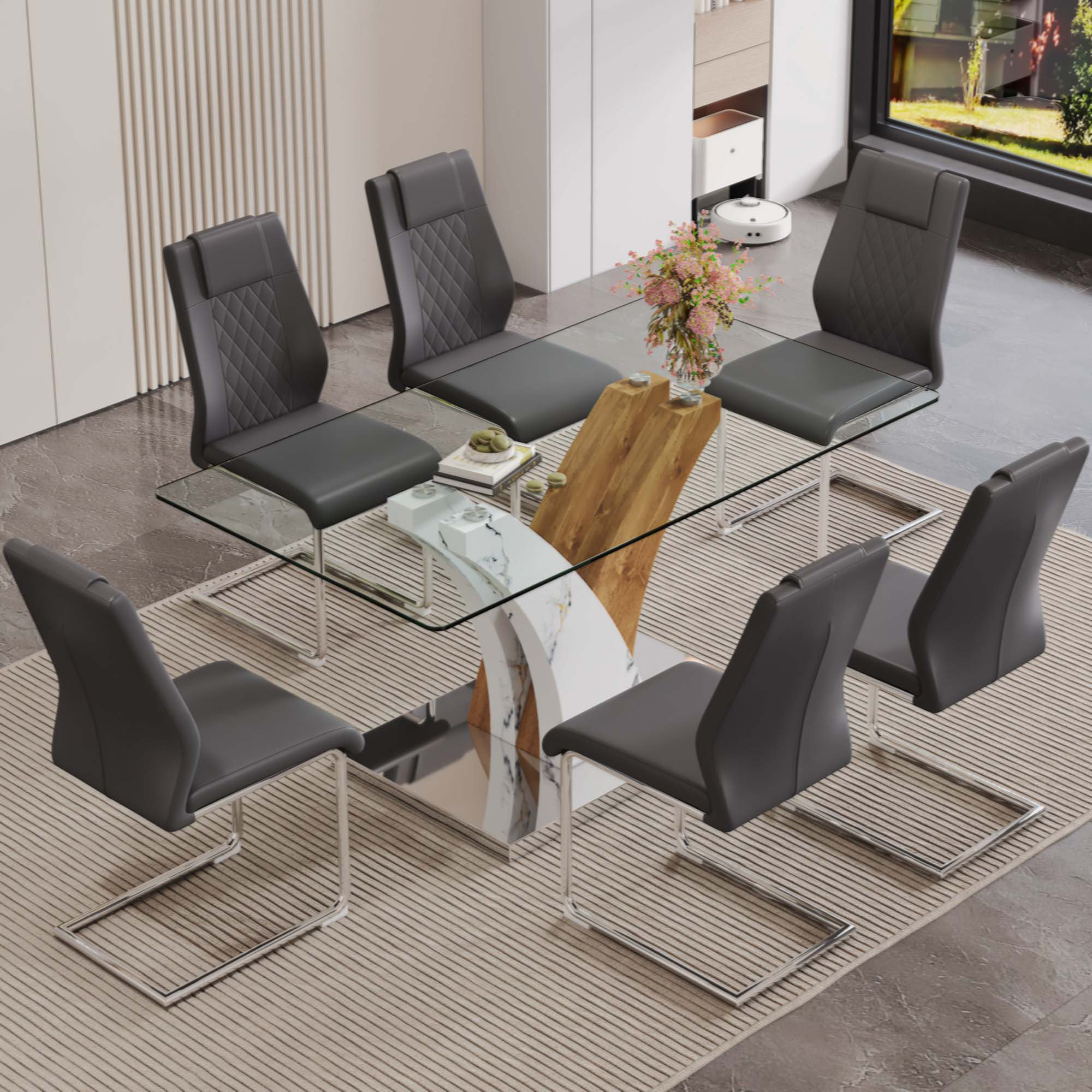David Table And Chair Set.Modern Dining Table, Tempered Glass ...