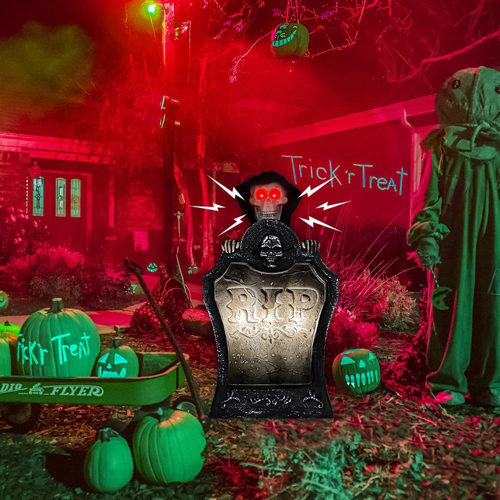 The Holiday Aisle® Animated Halloween Tombstone Decoration, Lighted ...