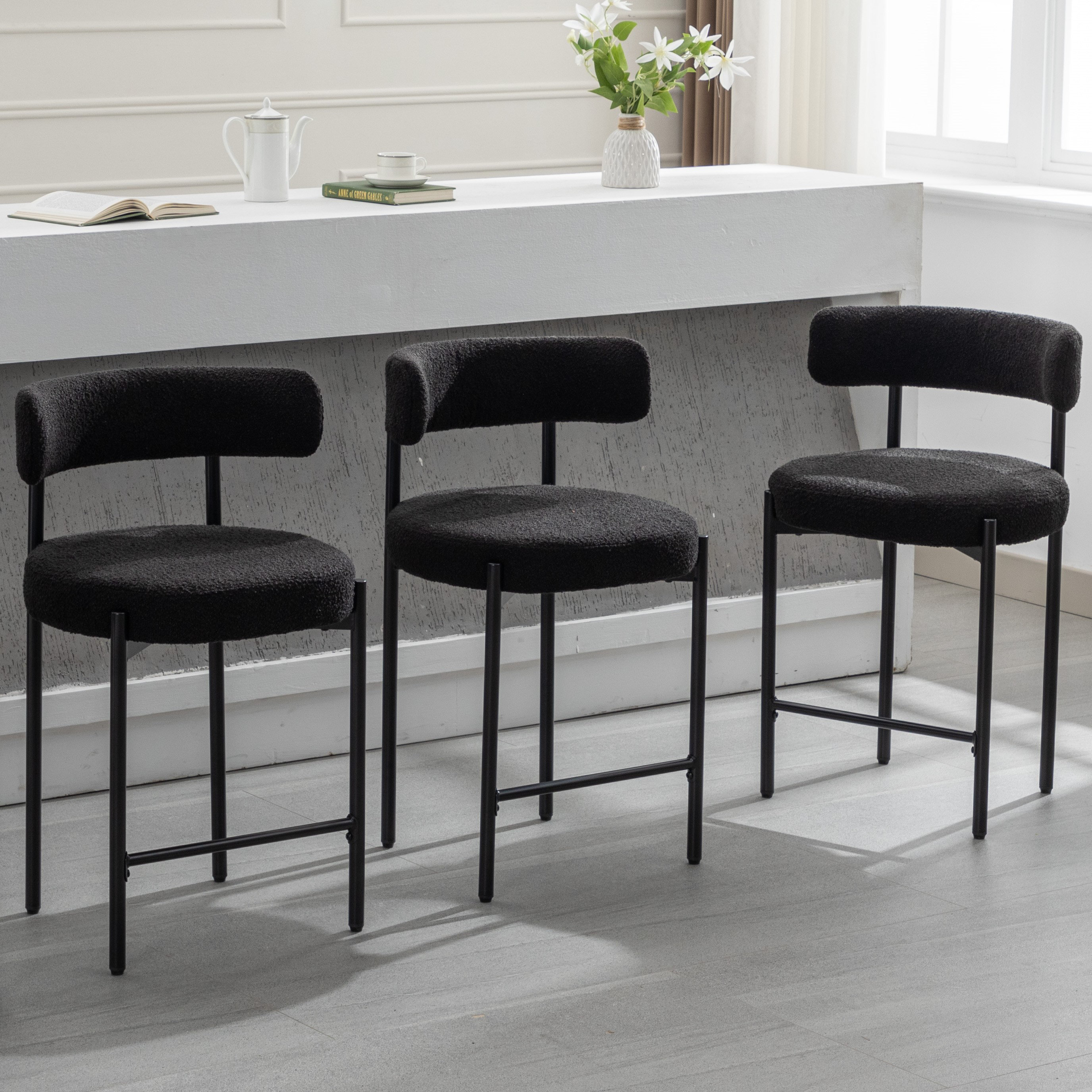 Ebern Designs Najira Upholstered 24'' Counter Stool with Metal Frame ...